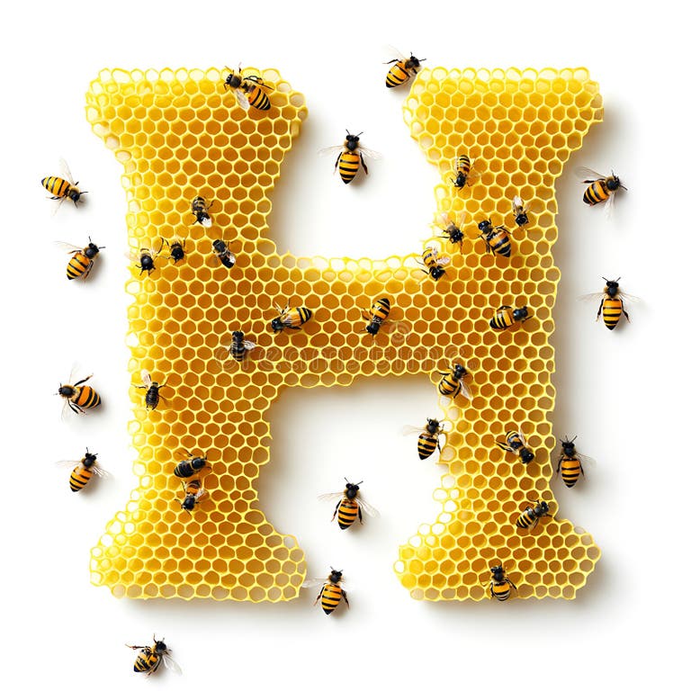 Honeycomb Letter H with Bees on White Background Stock Illustration ...