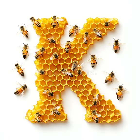 Honeycomb Letter K with Bees on White Background Stock Illustration ...