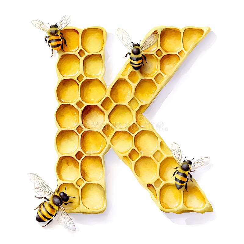 Honeycomb Letter K with Bees on White Background Stock Illustration ...