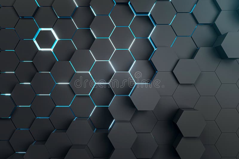 A Honeycomb Pattern with Neon Blue Lights on a Dark Background, Modern ...
