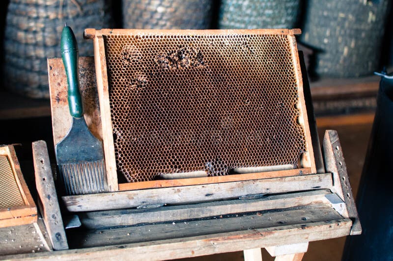 Beekeeper`s Workshop, Full of Honey Honeycomb with a Scraper Next To it ...