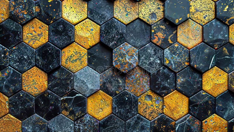 Honeycomb Hexagons Awash in Color: Paint Splattered Black & Yellow ...