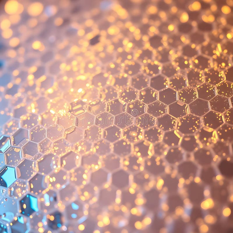 Honeycomb Structure with Golden Liquid - Abstract 3D Render Stock ...