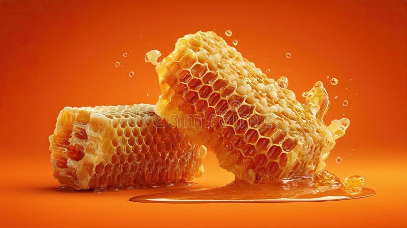Honeycombs Dripping Honey on Orange Background Stock Photo - Image of ...