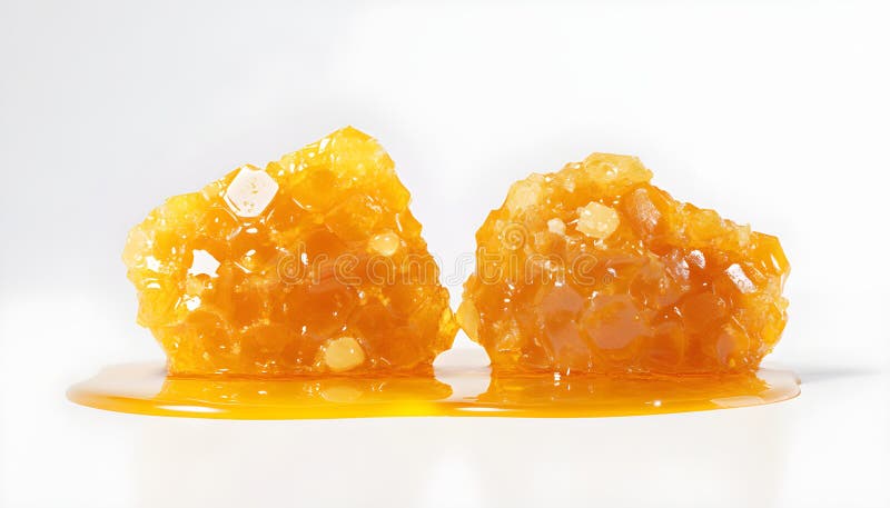 Honeycombs and Sweet Sticky Honey Puddle Isolated on White Background ...