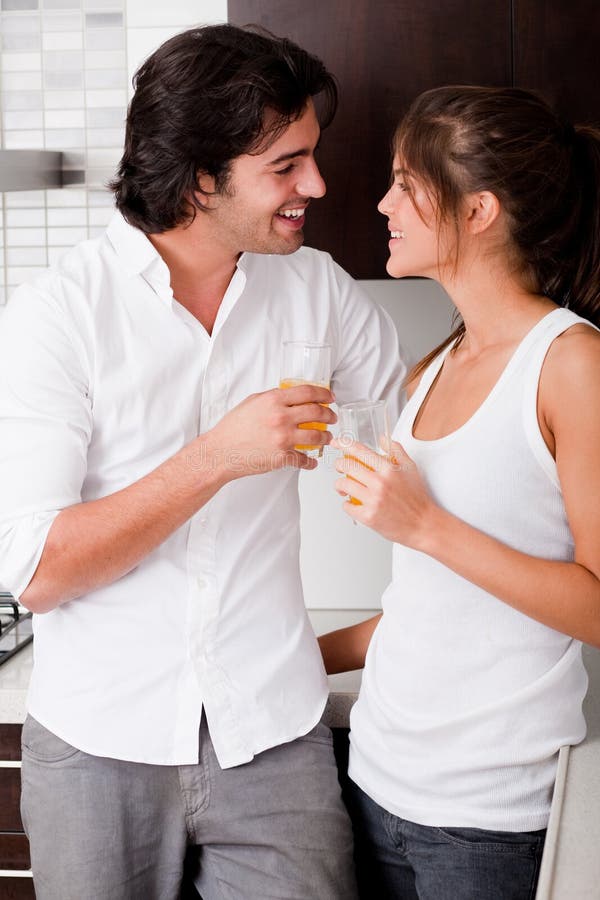 Couple Enjoying Their Love in Kitchen Stock Photo - Image of cute, love ...
