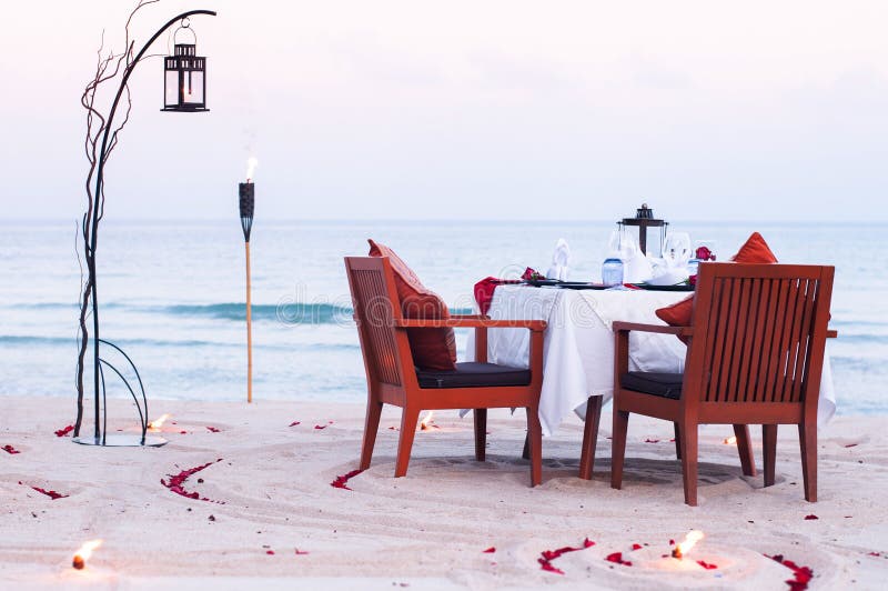 Honeymoon Dinner Table on Island Beach in Thailand Stock Photo - Image ...