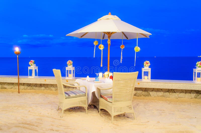 Honeymoon Table Set Up Dinner on the Beach Stock Photo - Image of table ...