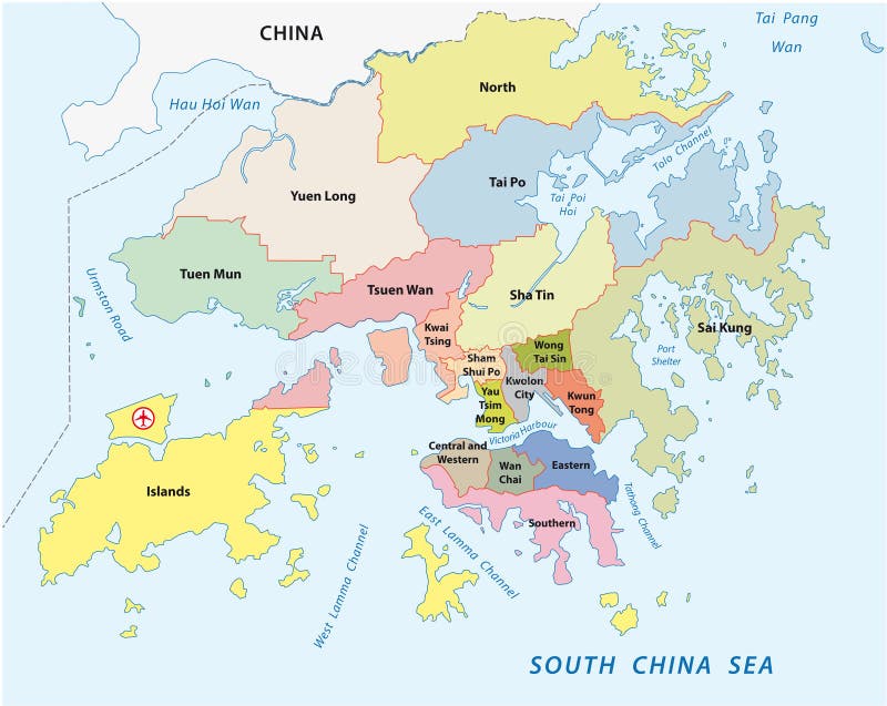 Hong Kong Administrative Map Stock Vector - Illustration of cartography ...