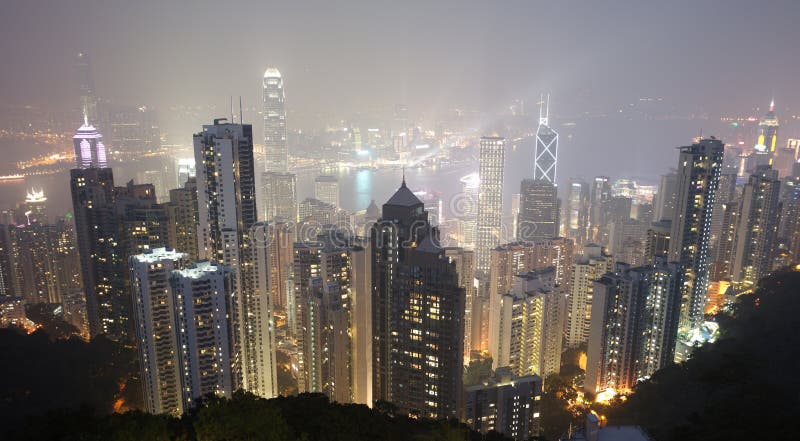 Hong Kong Central District Skyline at Night Stock Image - Image of ...