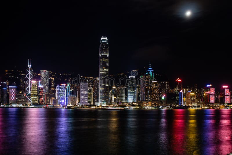 Hong Kong Central Harbor View by Night Editorial Stock Image - Image of ...