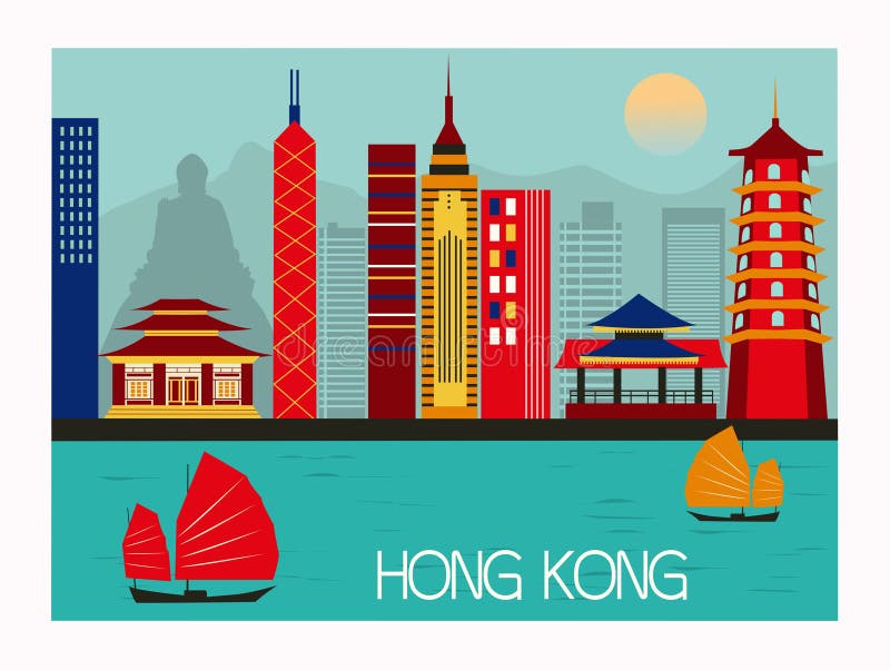 Hong Kong. stock vector. Illustration of panorama, graphic - 66355640