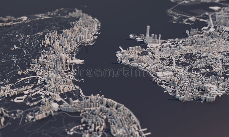 Hong Kong City Map 3D Rendering. Aerial Satellite View Stock ...