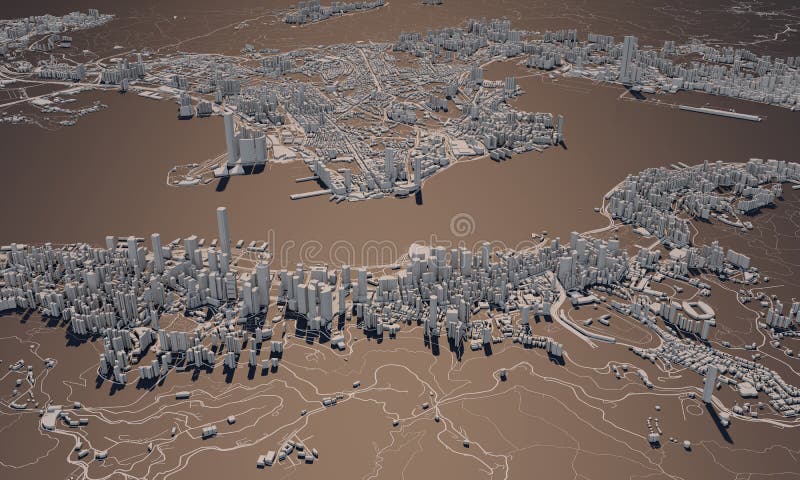 Hong Kong City Map 3D Rendering. Aerial Satellite View Stock ...