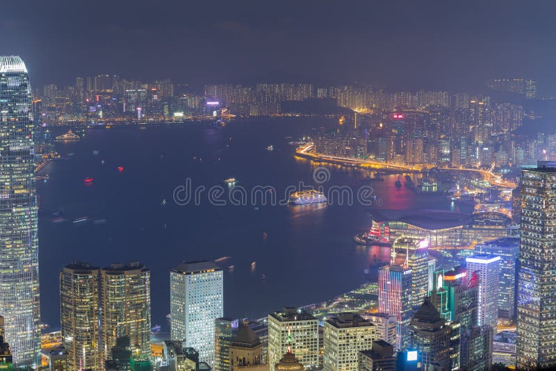 Hong Kong city at night editorial photography. Image of harbor - 78723707