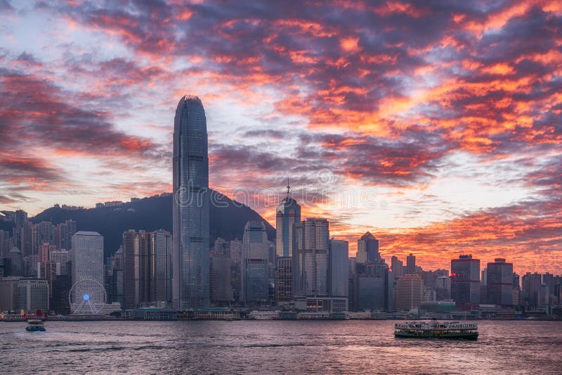 Hong Kong City Skyline at Sunset Stock Image - Image of city, scenery ...