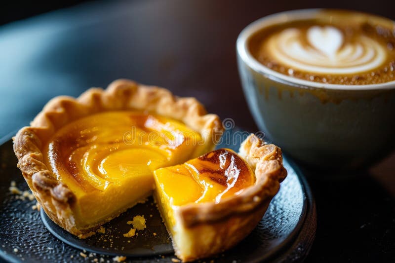Hong Kong Egg Tart with Hot Coffee in Cafe. Stock Photo - Image of ...