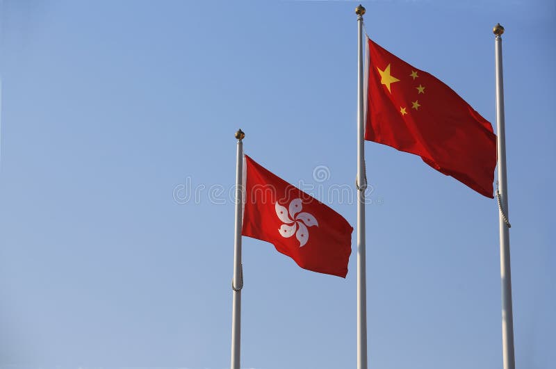The Hong Kong Flag and Chinese Flag Stock Photo - Image of hksar ...