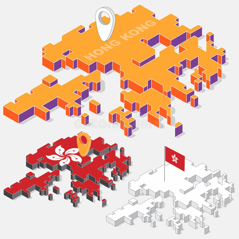 Hong Kong Flag on Map Element with 3D Isometric Shape Stock Vector ...