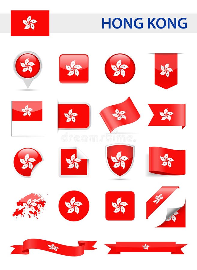 Glossy Hong Kong Flag Icon Set Stock Vector - Illustration of hong ...