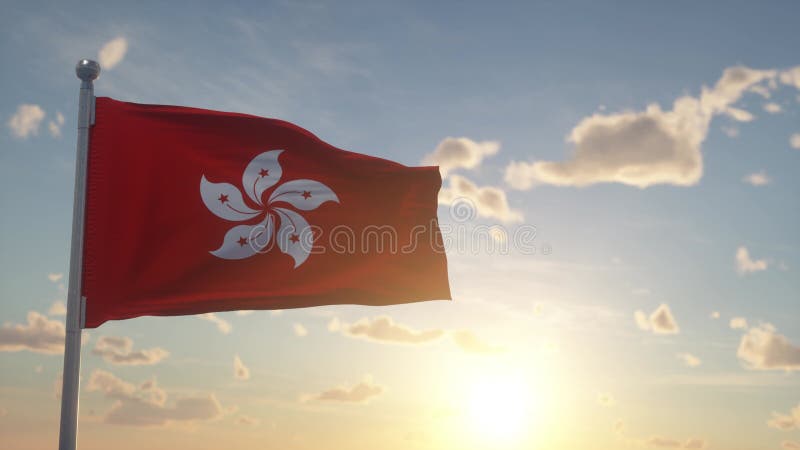 Hong Kong Flag Waving in the Wind, Blue Sky Background Stock Video ...