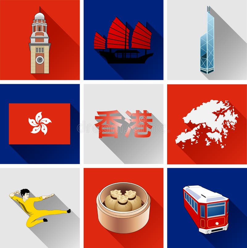 Hong Kong Flat Icon Set stock vector. Illustration of continent - 88563072