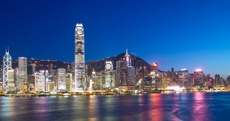 Hong Kong Landmarks at Night Stock Image - Image of lights ...