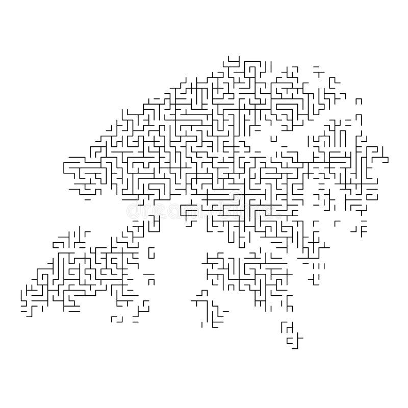 Hong Kong Map from Black Pattern of the Maze Grid. Vector Illustration ...