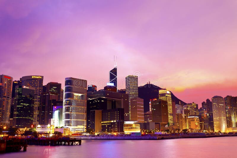 Hong Kong Modern Buildings at Sunset Stock Image - Image of light ...