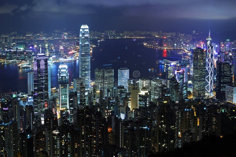 Hong Kong Night scene stock image. Image of harbor, central - 21281661