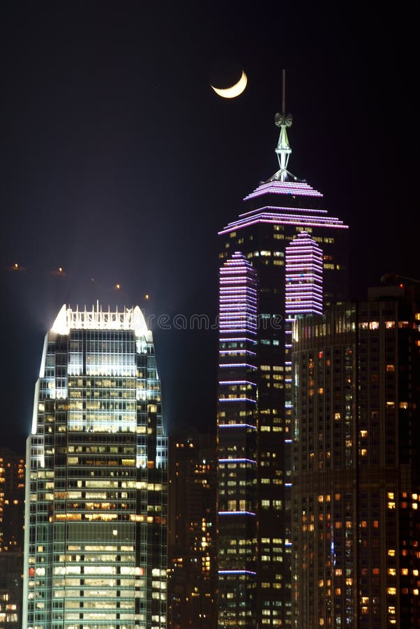 Hong Kong Night Scene stock photo. Image of moon, cityscape - 28705826