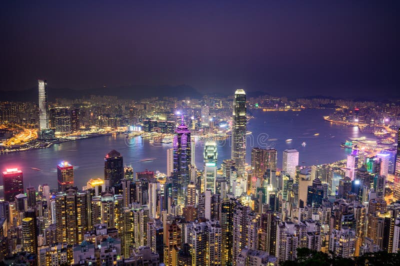 Hong Kong Night Scene from the Peak Stock Image - Image of tree, travel ...
