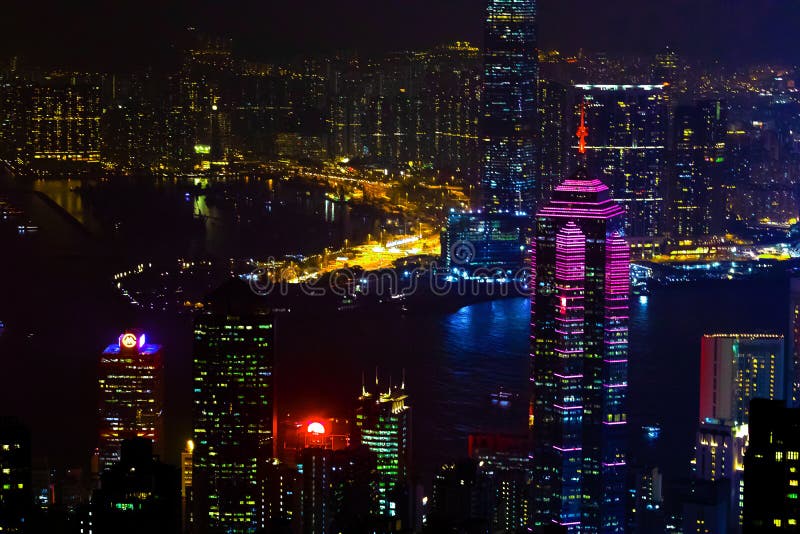 Hong Kong Night View and Traffic in Hong Kong at Sunset Time Stock ...
