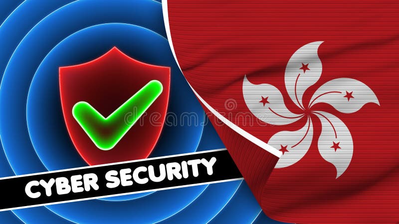 Hong Kong Realistic Flag with Cyber Security Title Fabric Texture 3D ...