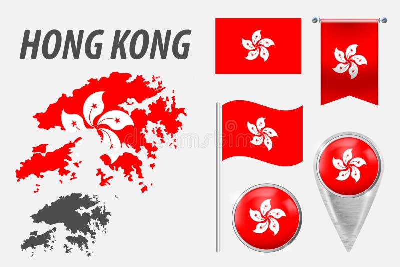 HONG KONG. Set of National Infographics Elements with Various Flags ...