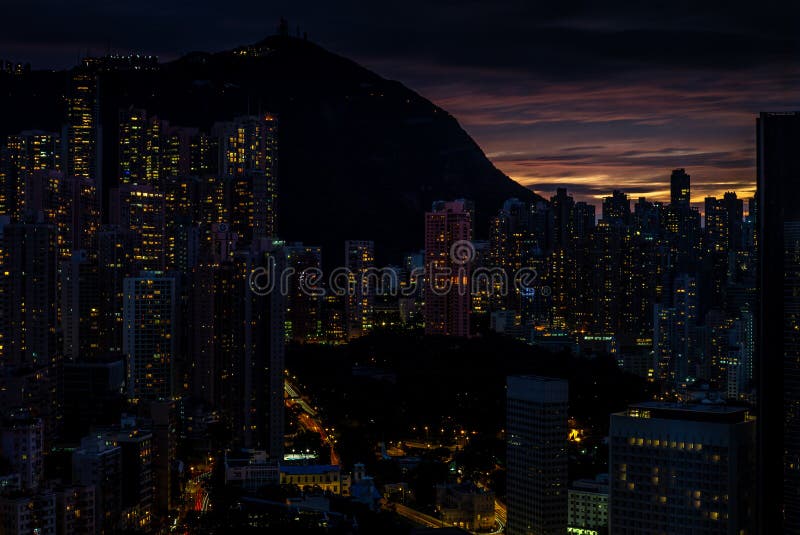 Hong Kong Skyline at Sunset before the Typhoon - 3 Stock Photo - Image ...