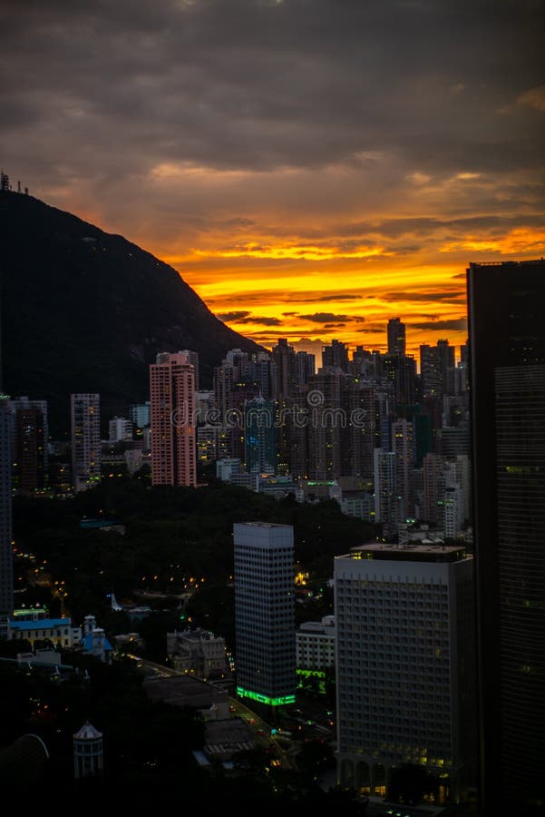 Hong Kong Skyline at Sunset before the Typhoon - 1 Stock Photo - Image ...