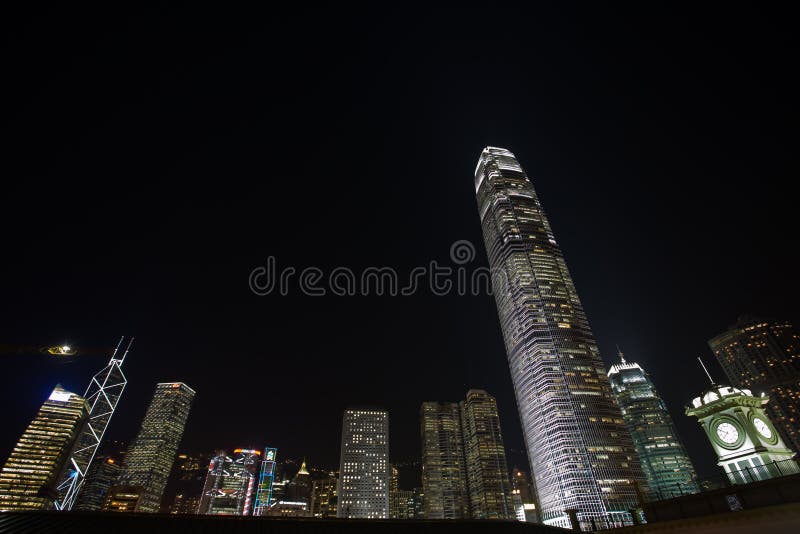 Hong Kong Skyline and Tallest Building at Night Stock Image - Image of ...