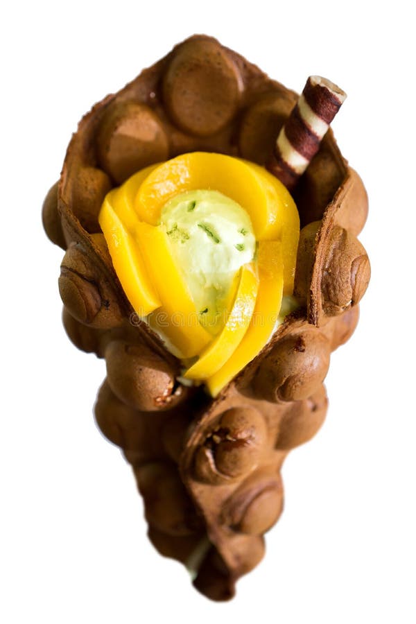 Hong Kong Style Egg Waffle with Mango. Stock Photo - Image of hong ...