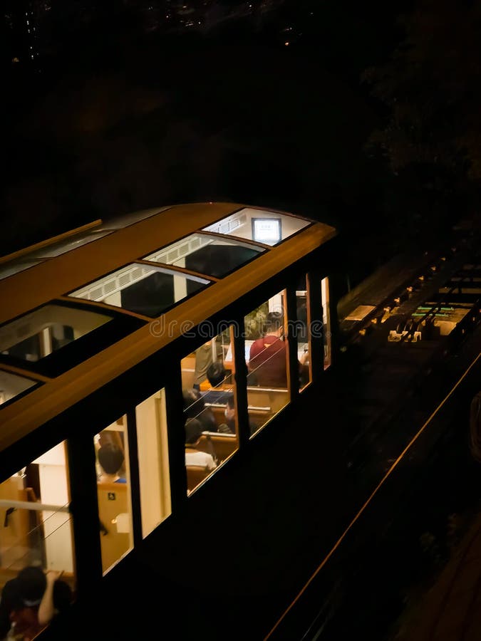 Hong Kong Taiping Cable Car at Night Editorial Photography - Image of ...