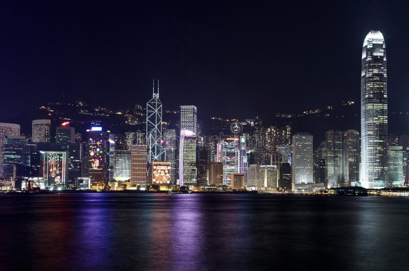 Hong Kong Victoria Harbour Night Scene Stock Photo - Image of ashram ...
