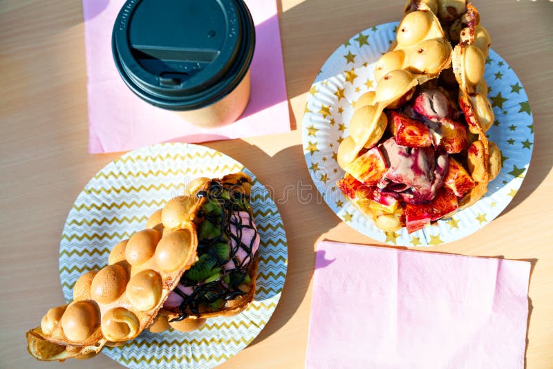 The Hong Kong Waffles and Paper Coffee Cup Stock Image - Image of lunch ...