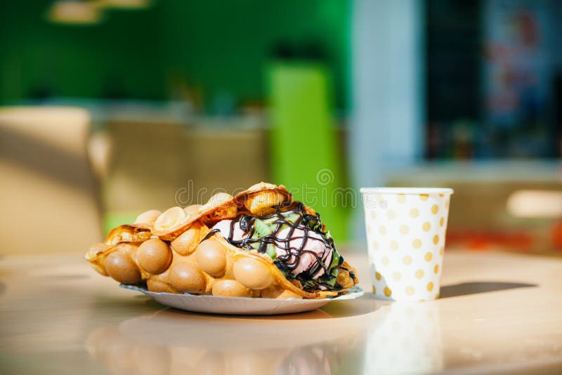 The Hong Kong Waffles and Paper Coffee Cup Stock Image - Image of ...