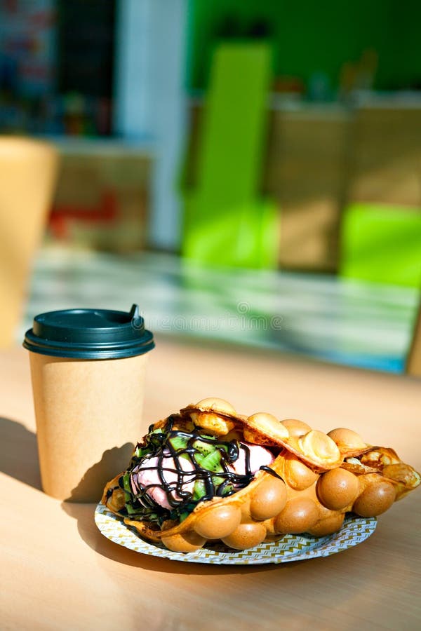 The Hong Kong Waffles and Paper Coffee Cup Stock Photo - Image of ...