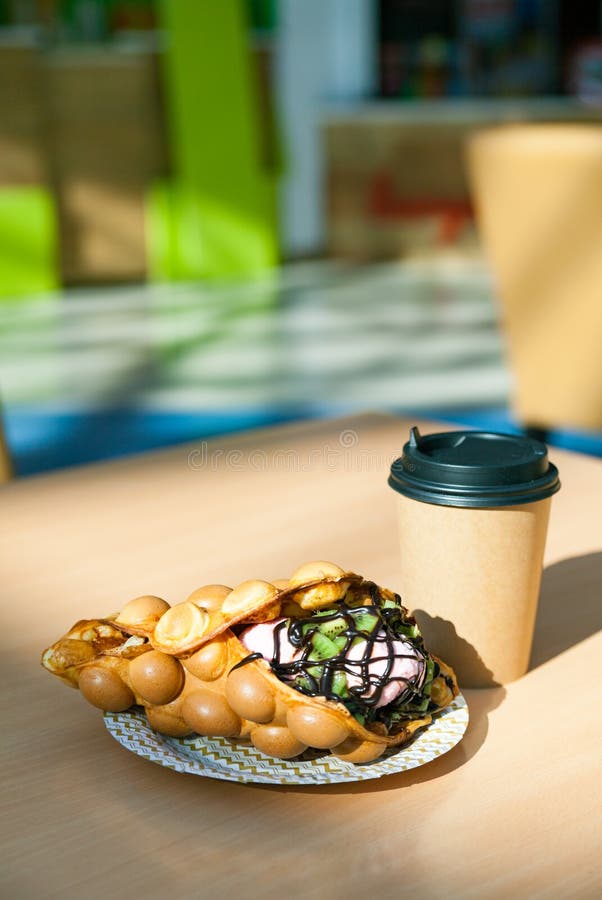 The Hong Kong Waffles and Paper Coffee Cup Stock Photo - Image of fresh ...