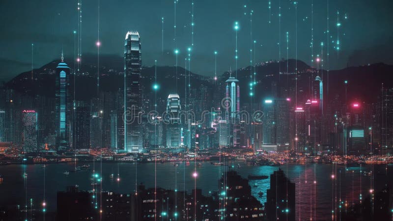 Hong Kongs Vibrant Digital Skyline at Night. AI Generated Stock ...