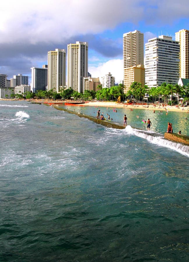 Honolulu Skyline with Ocean Front Stock Image - Image of tourism, view ...