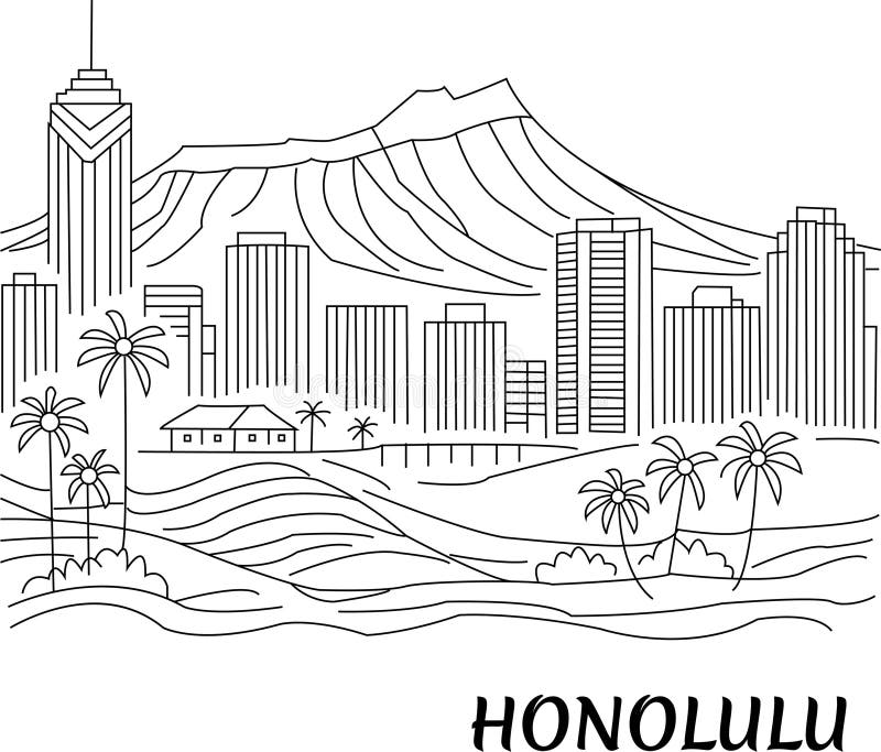 Honolulu City map vector stock vector. Illustration of doodle - 136369428