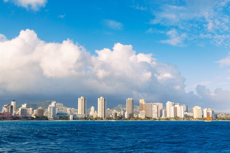 Honolulu City Skyline from Water Stock Image - Image of attraction ...