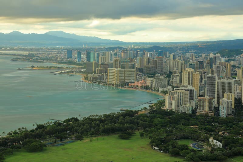 Honolulu City View from Diamond Head Lookout Stock Photo - Image of ...